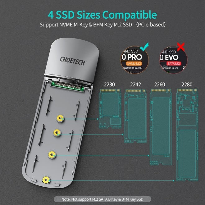 Choetech PC-HDE16 USB-C to M.2 B-Key Hard Drive Enclosure (10Gbps ...