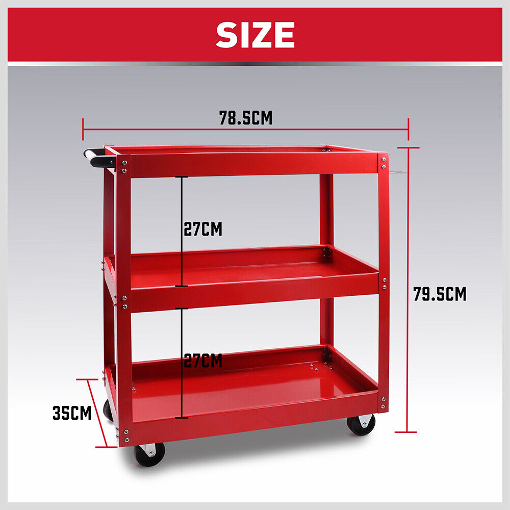 Tool Trolley 3-Tier Workshop Cart Rolling Steel Parts Storage Handyman ...